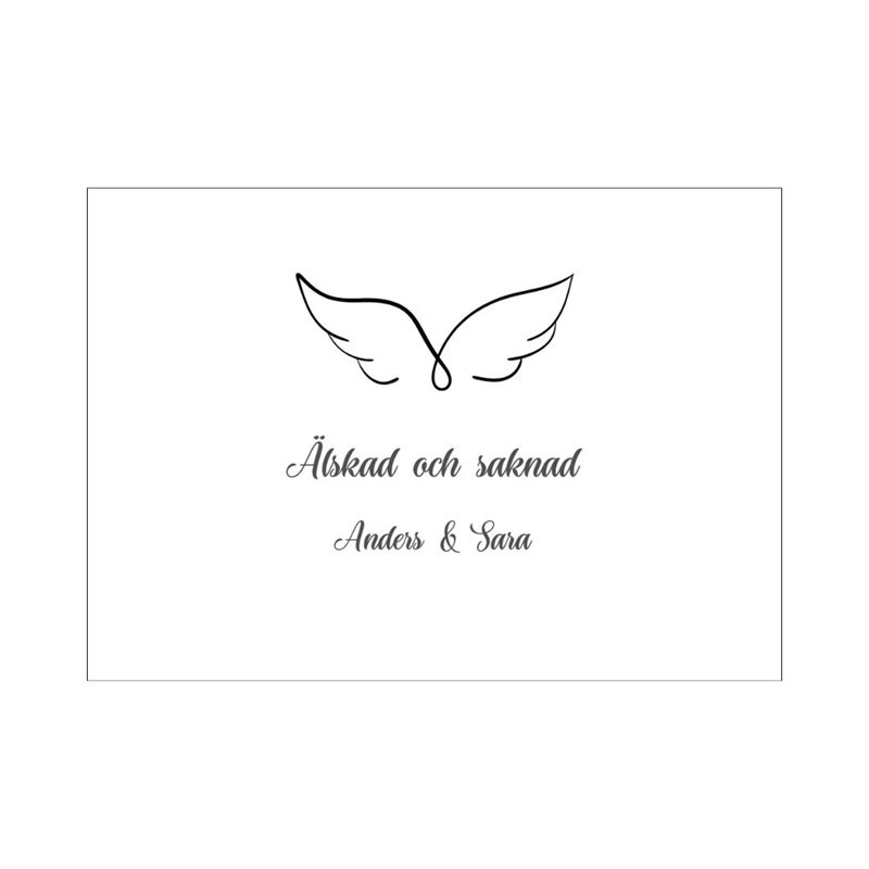 Laminerat Personligt kort till begravning Änglavingar - Kalasdekorationer