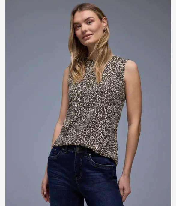 printed rib turtle neck top - hanzens.se