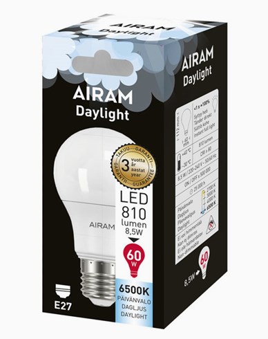 AIRAM Dagsljus Normal E27 8.5W/865 A60 E27 DAYLIGHT - Lysman