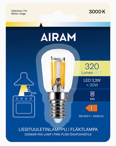 AIRAM Led-lamppu liesikuvulle E14 3,3W/3000K 320 lumenia