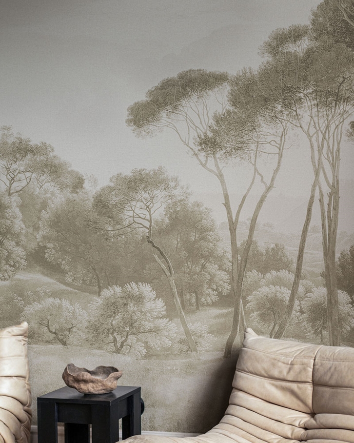 Pine Wood tapet vintage beige skog landskap