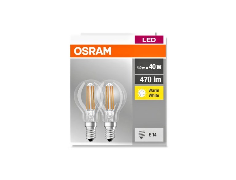 Alsén - Osram 4W (40W) 470Lm 2700K E14 Klot 2-Pack