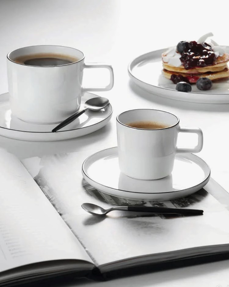 Asa Selection Coffee Cup With Saucer Black Trim White - Vallgatan 12