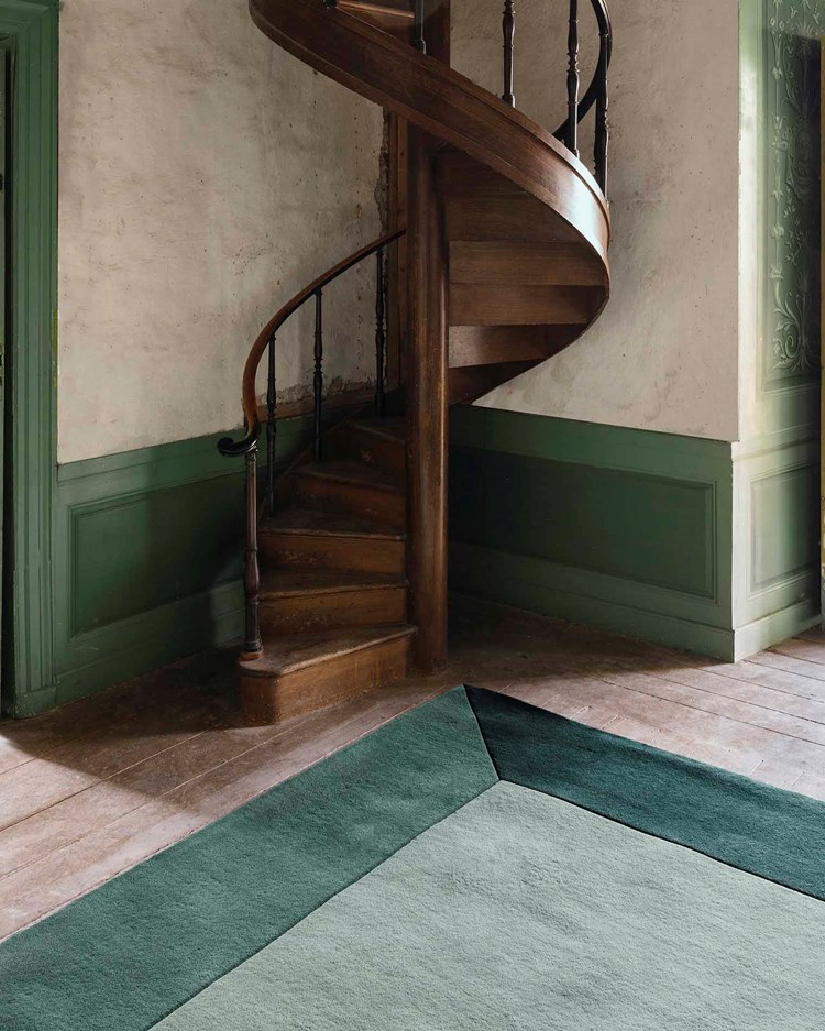 Layered Teklan Box Wool Rug Greens - Vallgatan 12