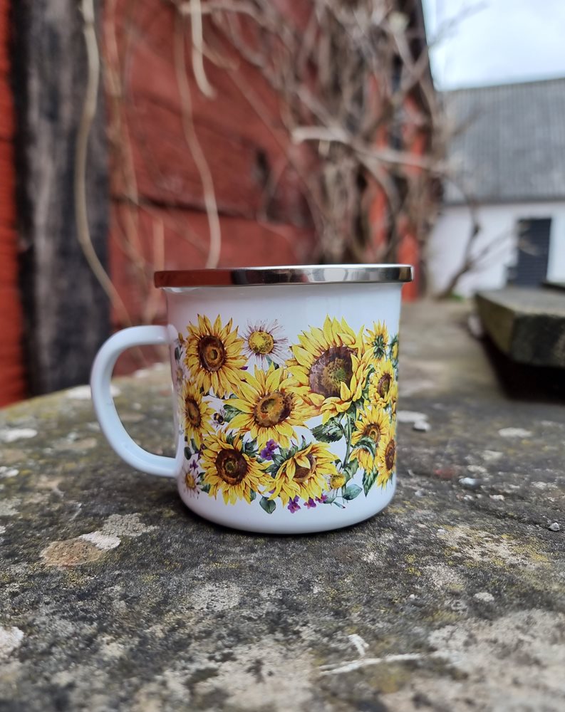 Emaljmugg solrosor silver - Naturbutiken