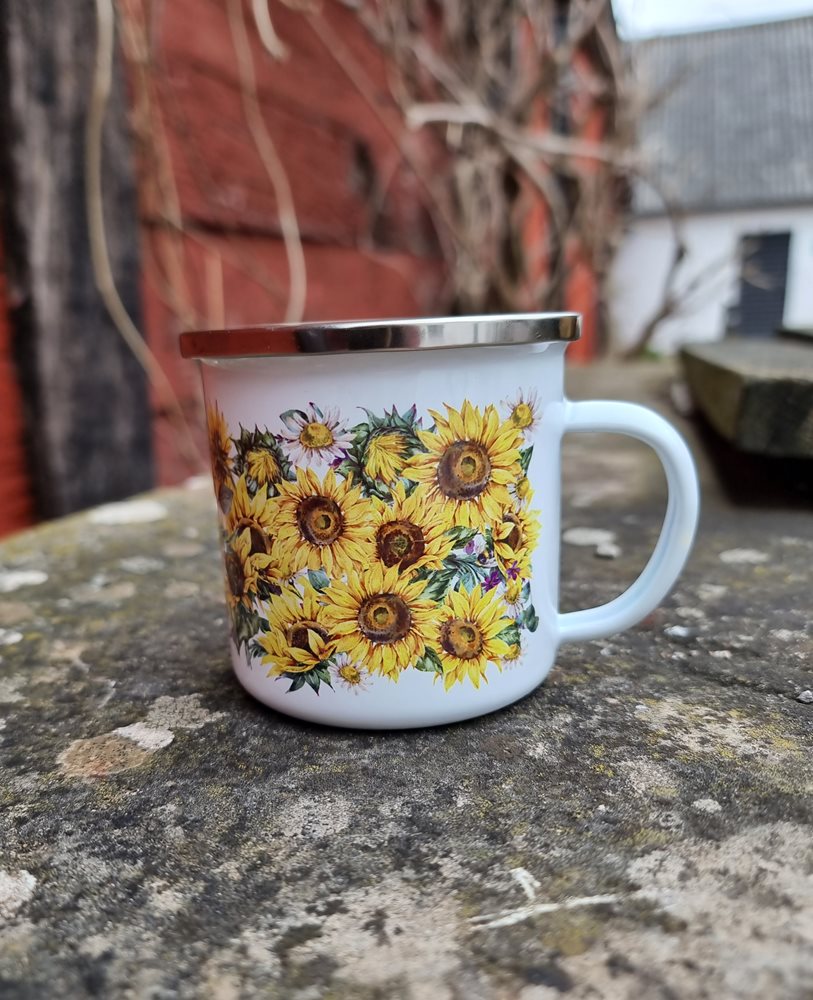 Emaljmugg solrosor silver - Naturbutiken