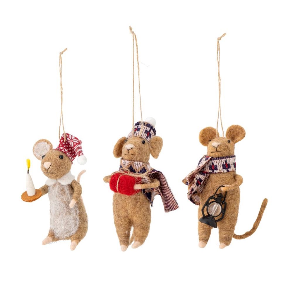 Julpynt möss x 3 tovade - Naturbutiken