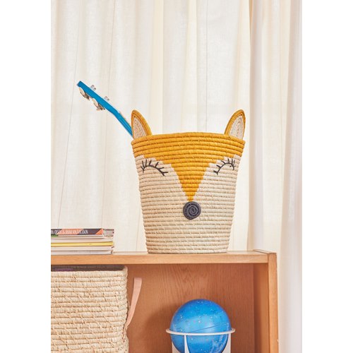 Round Raffia Storage Basket - Yellow - Fox Design - Naturbutiken