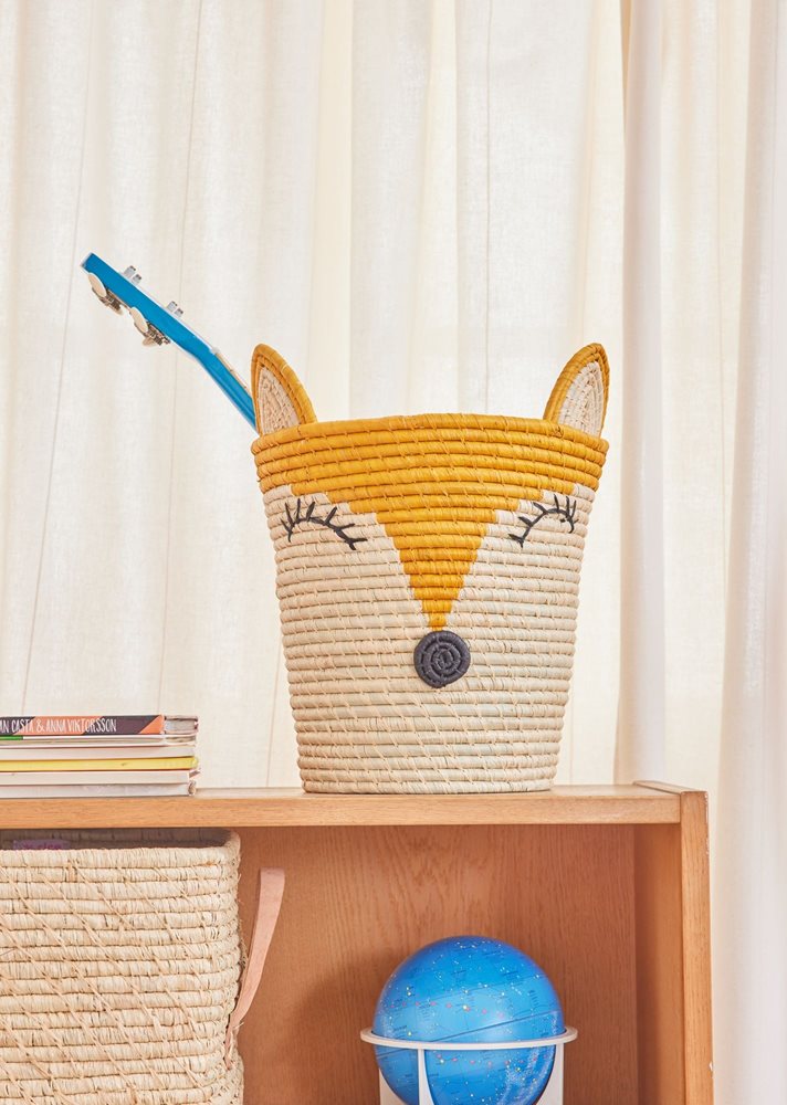 Round Raffia Storage Basket - Yellow - Fox Design - Naturbutiken