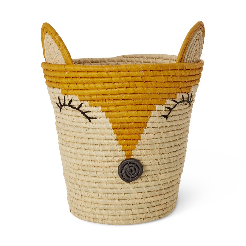 Round Raffia Storage Basket - Yellow - Fox Design - Naturbutiken
