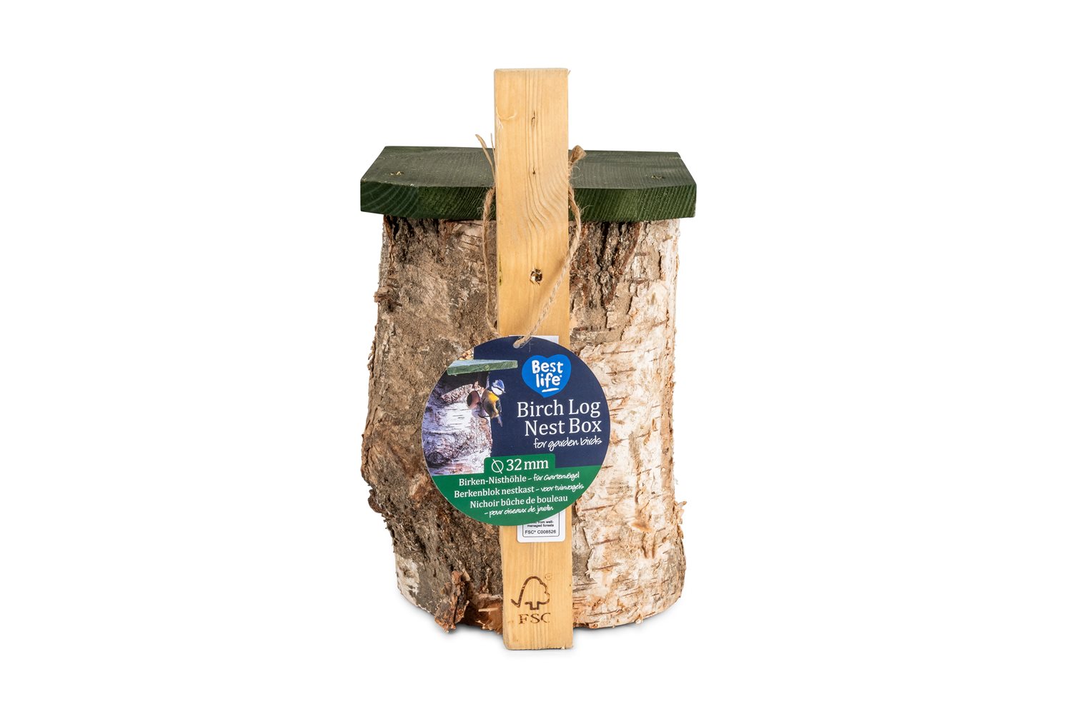 Birch Log Nest Box Open - Naturbutiken